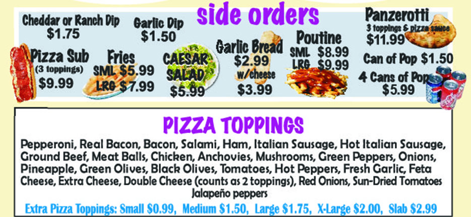 Side Orders & Pizza Toppings – Mario’s Pizza & Wings